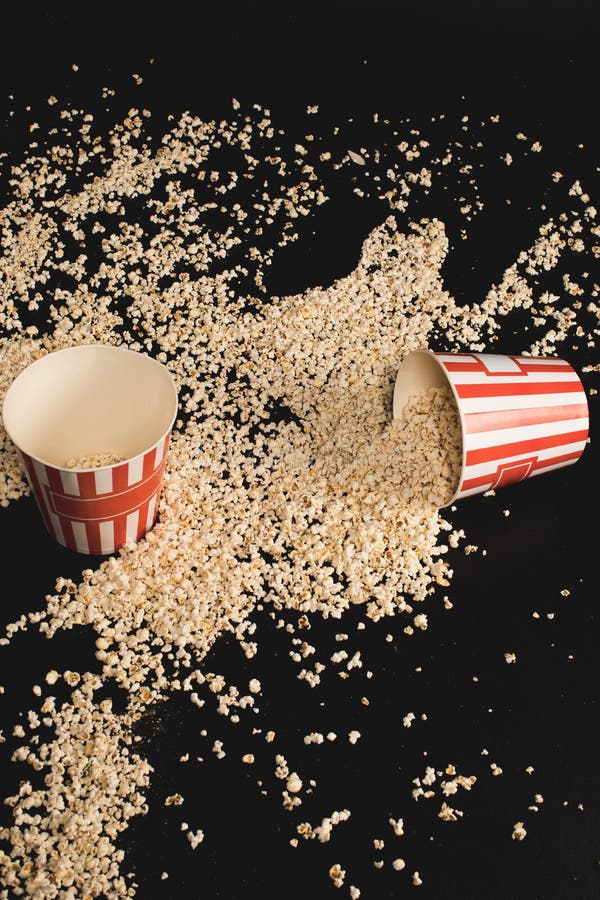 High Angle View of Popcorn Spilled of Stock Photo - Image of striped ...