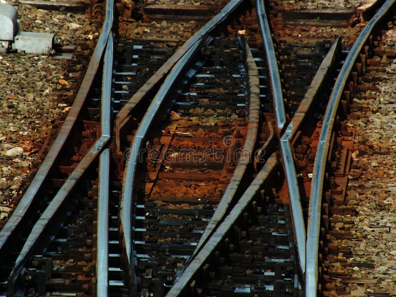 High Angle View of a Railroad Track with Several Different Tracks ...