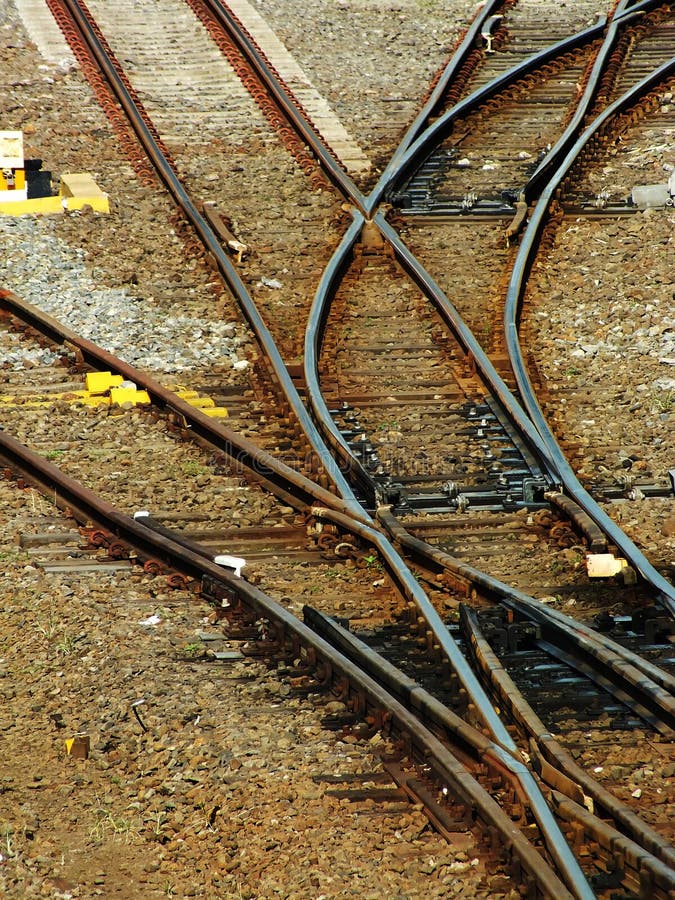 High Angle View of a Railroad Track with Several Different Tracks ...