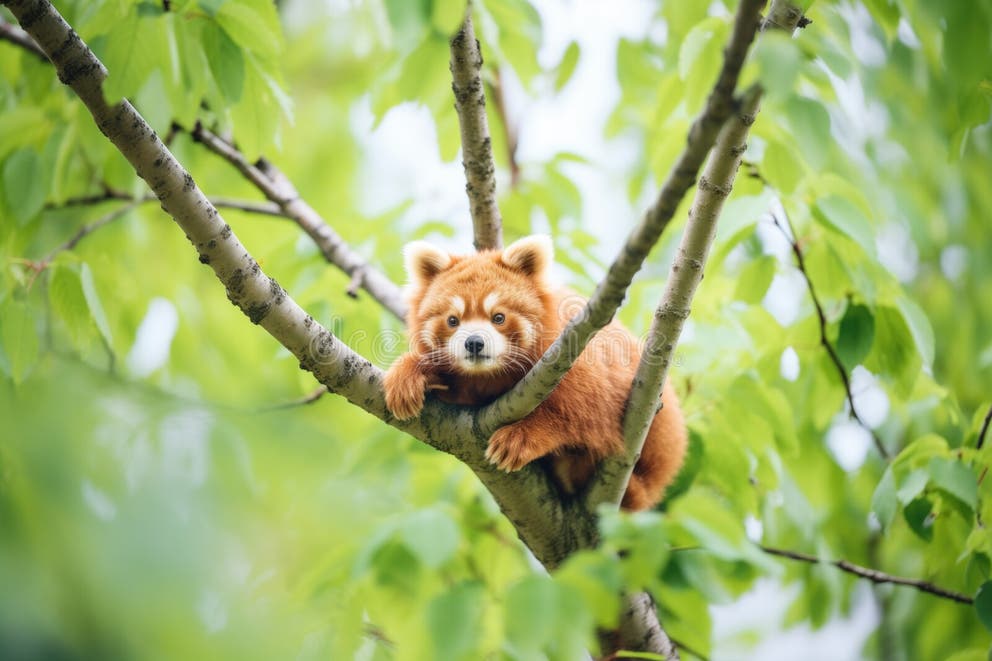 High Angle View of Red Panda in Treetop Stock Image - Image of ...