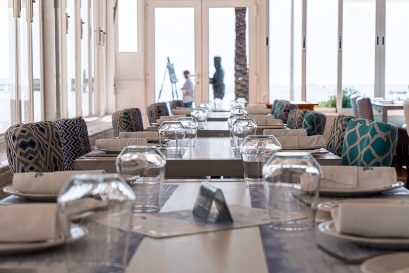 High-angle View of Restaurant Tables with Setting Stock Photo - Image ...