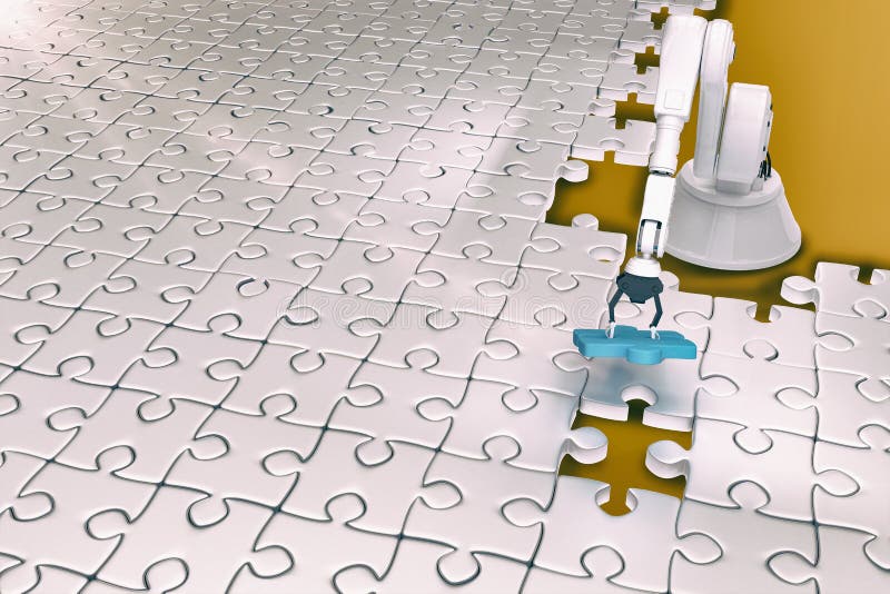 High Angle View of Robot Setting Up Jigsaw 3d Stock Image - Image of ...