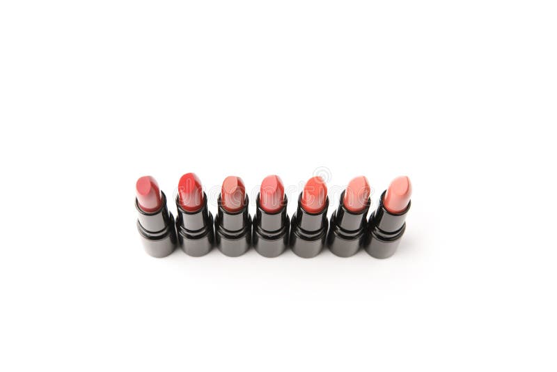 High Angle View of Row of Different Shaded Lipsticks Stock Photo ...