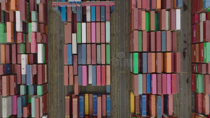 High Angle View of Rows of Cargo Containers with Goods Stacked in ...