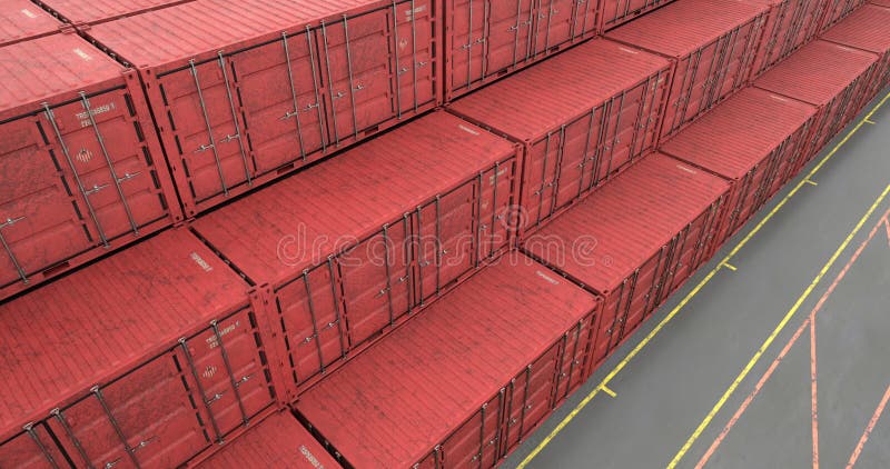 High Angle View of Stacked Intermodal Shipping Containers at ...