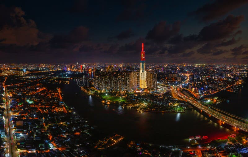 High Angle View of of Saigon Skyline at Night Stock Photo - Image of ...