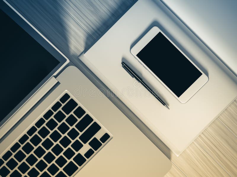 High Angle View of a Setting Table of Business Workplace. Stock ...