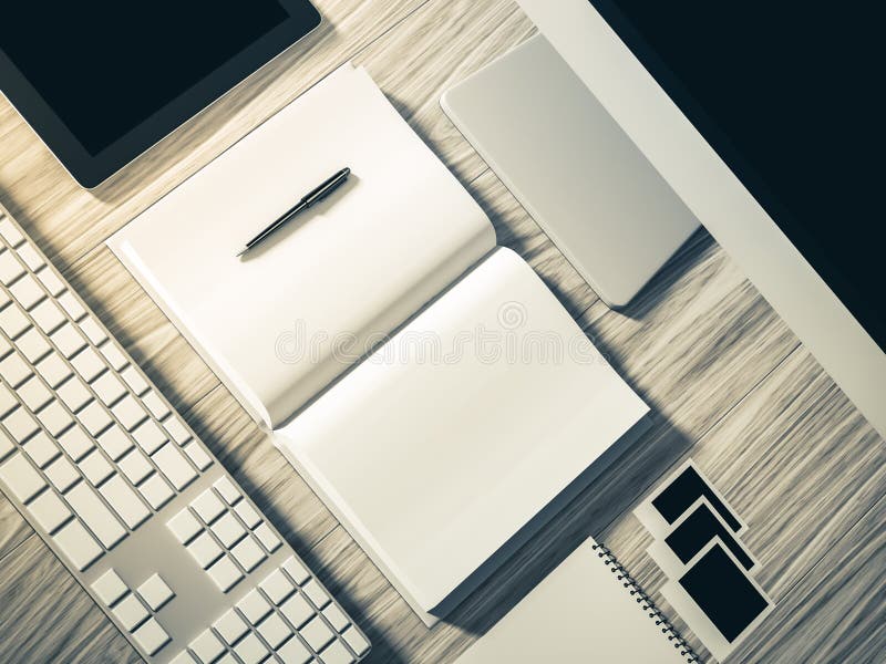 High Angle View of a Setting Table of Business Workplace. Stock ...