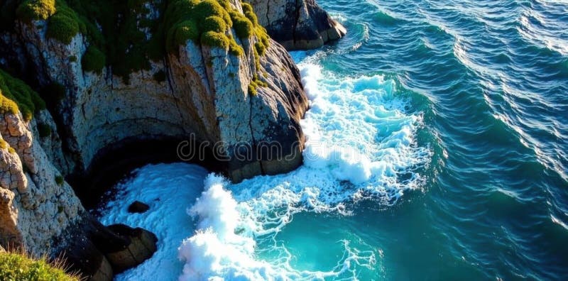 High Angle View, Sheer Rock Face, Frothy Water, Picture, Visual Stock ...