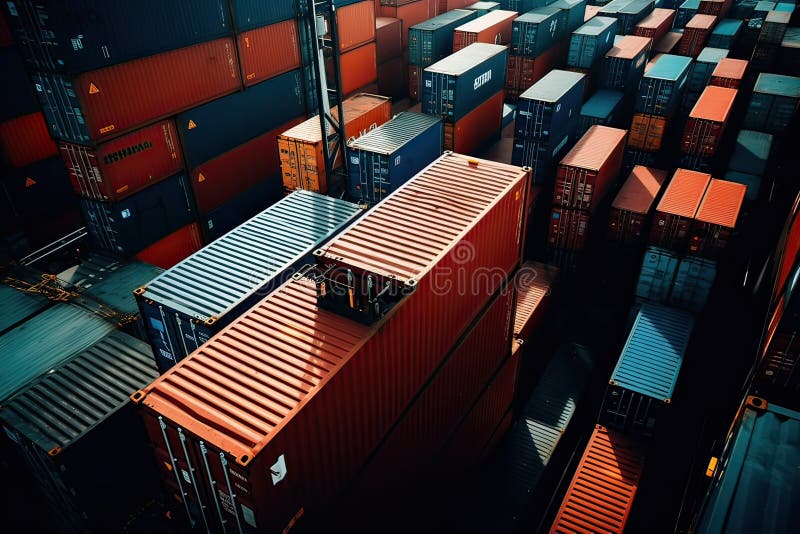 High Angle View of Ship Containers in a Port Stock Illustration ...