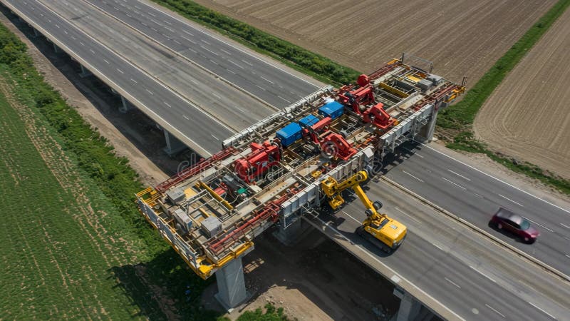 Aerial View of Highway Overpass Construction with Crane Stock Footage ...
