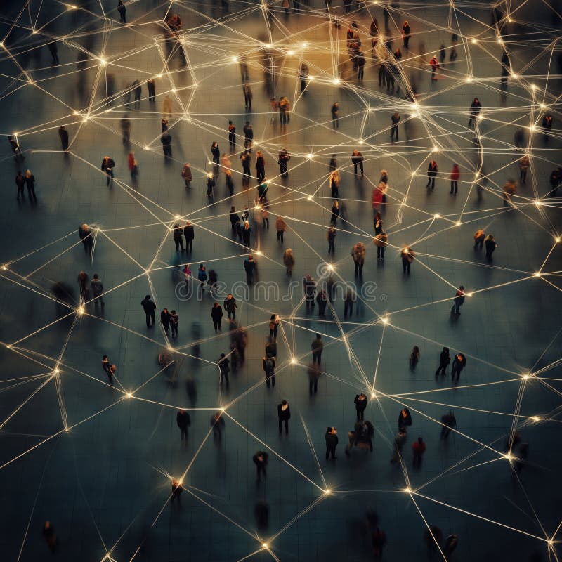 Abstract Network of Connected People on Grid with Glowing Lines Stock ...