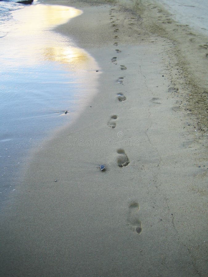 High Angle View of Single Footprints on a Beach Stock Photo - Image of ...