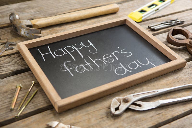 High Angle View of Slate with Text by Work Tools Stock Image - Image of ...