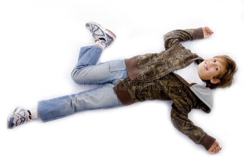 High Angle View of Small Kid Lying Down on Floor Stock Photo - Image of ...