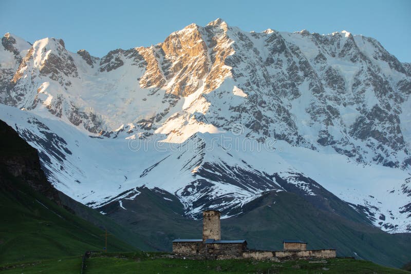 High Angle View of the Snowy Mountains at Mestia, Georgia Stock Image ...