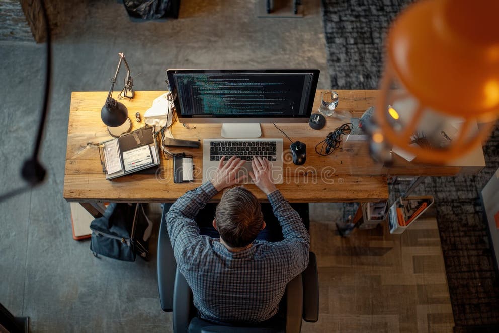 Top View of Software Developer Working on a Laptop at Home Stock ...