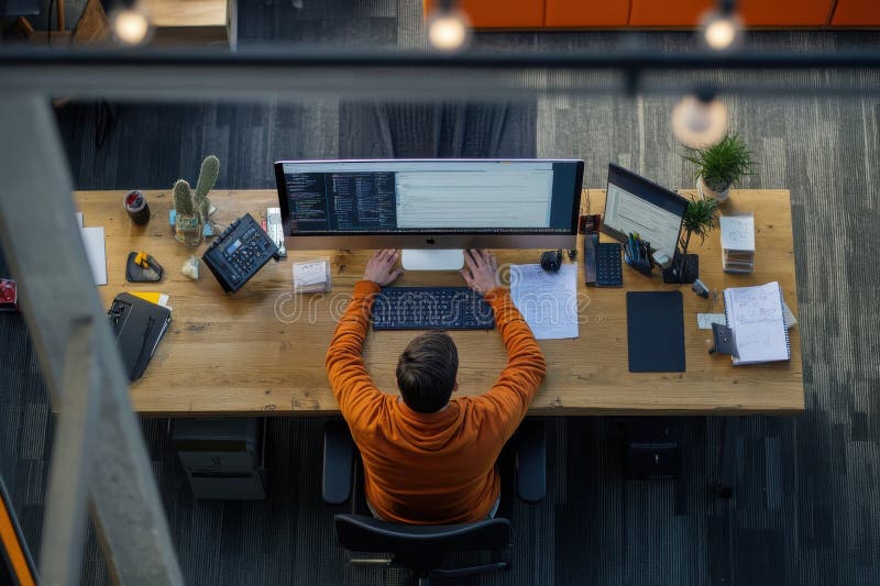 Top View of Software Developer Working on a Laptop at Home Stock ...