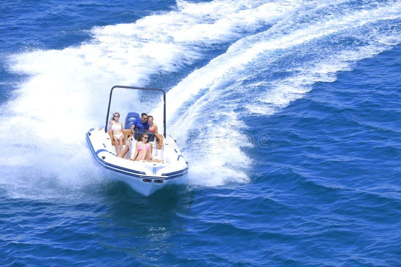 High Angle View of a Speed Boat in the Sea Making Waves Editorial ...