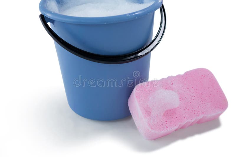 Sponge and bucket to wash stock image. Image of foam - 28182617