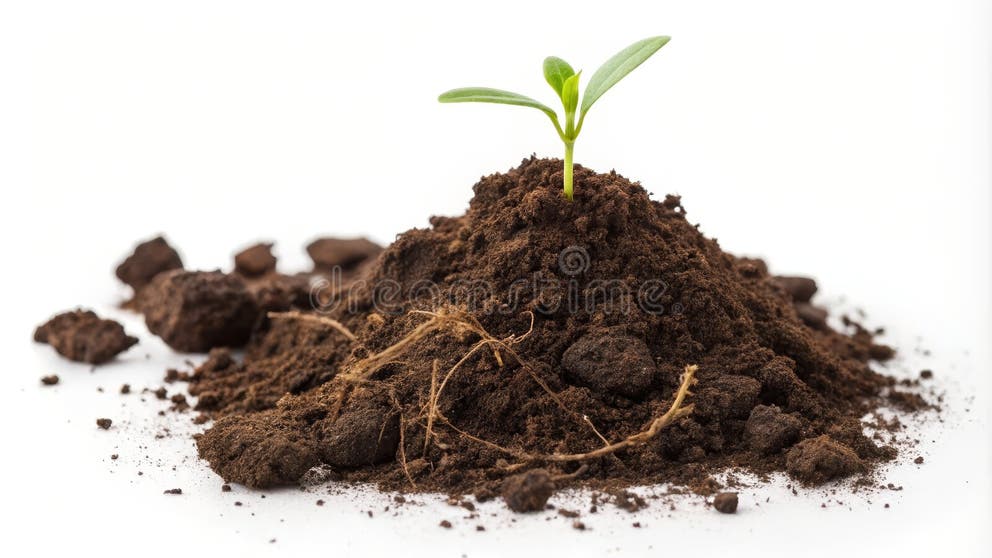 High-Angle View Sprout Emerging from Dark Soil Mound Stock Illustration ...