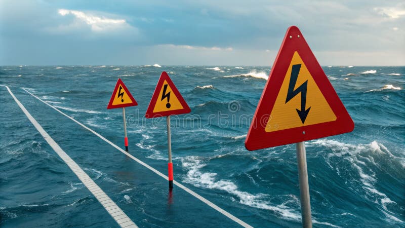 High-Angle View Stormy Sea, Warning Signs Stock Illustration ...