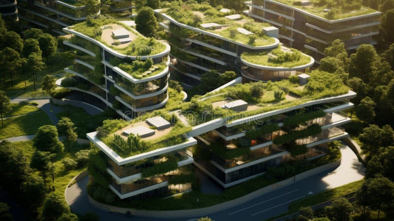 High Angle View of a Sustainable Green Office or Housing Complex Stock ...