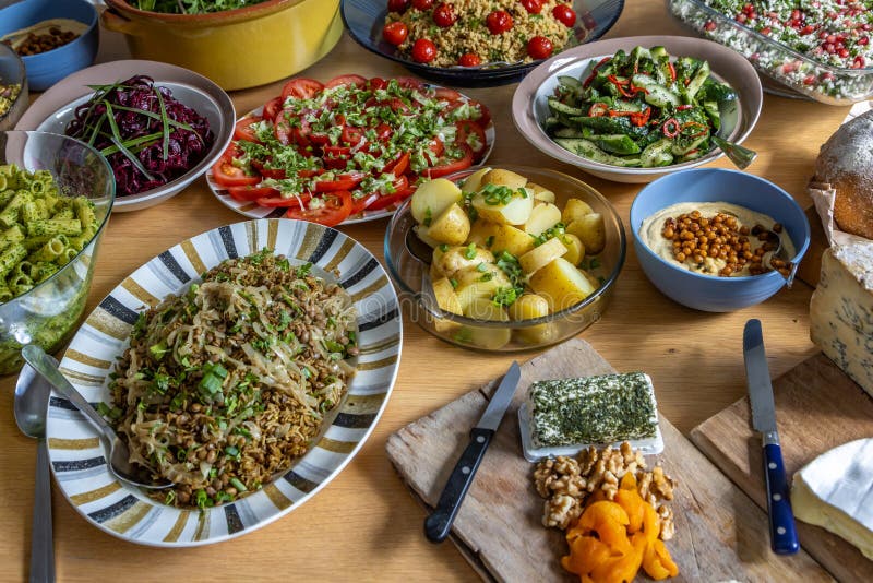 A High Angle View of a Table Laden with Healthy Dishes for a Buffet ...