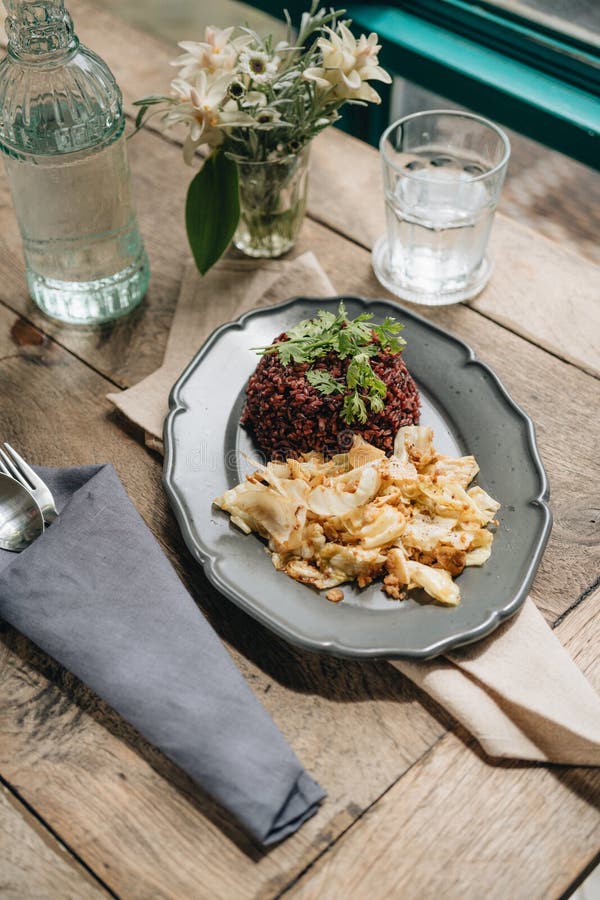 High Angle View of Thai Food in Plate on Table Stock Photo - Image of ...