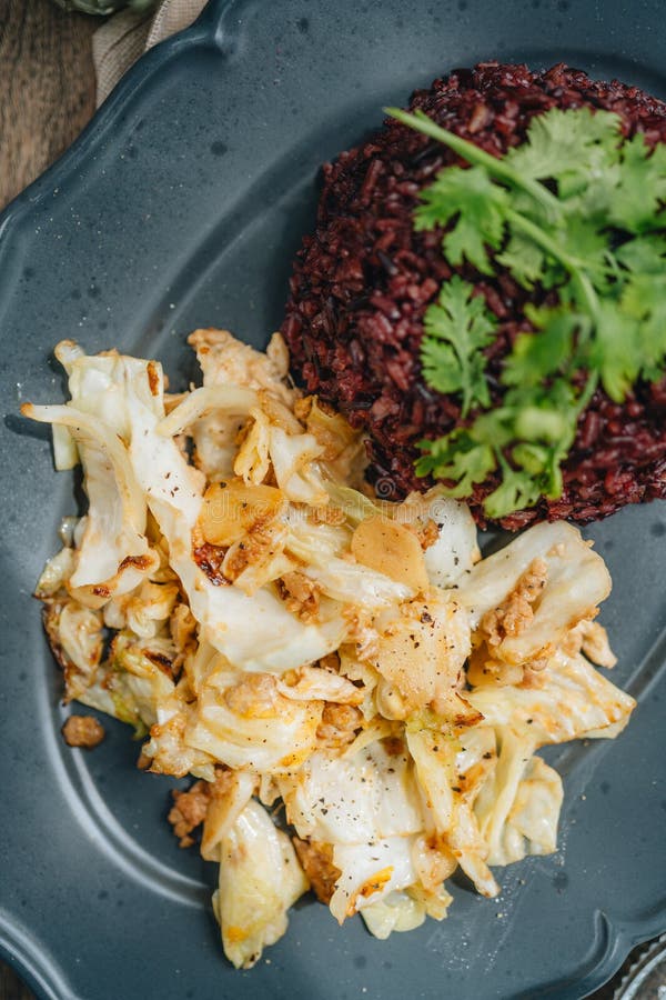 High Angle View of Thai Food in Plate on Table Stock Photo - Image of ...
