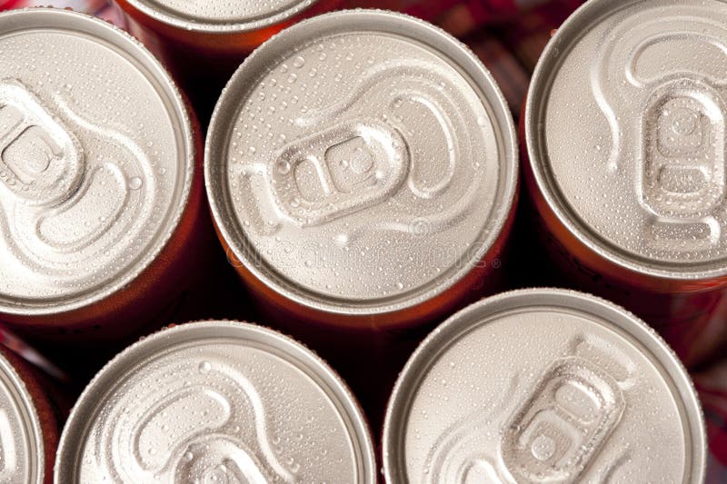 High Angle View of Tops of Cold Soda or Beer Cans Covered in ...