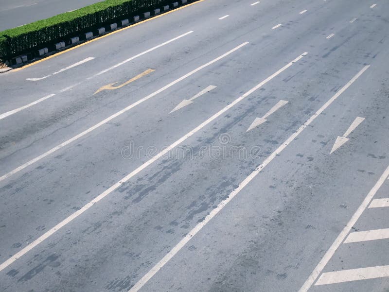 High Angle View of Traffic Arrows of Go Straight and Turn Right on ...