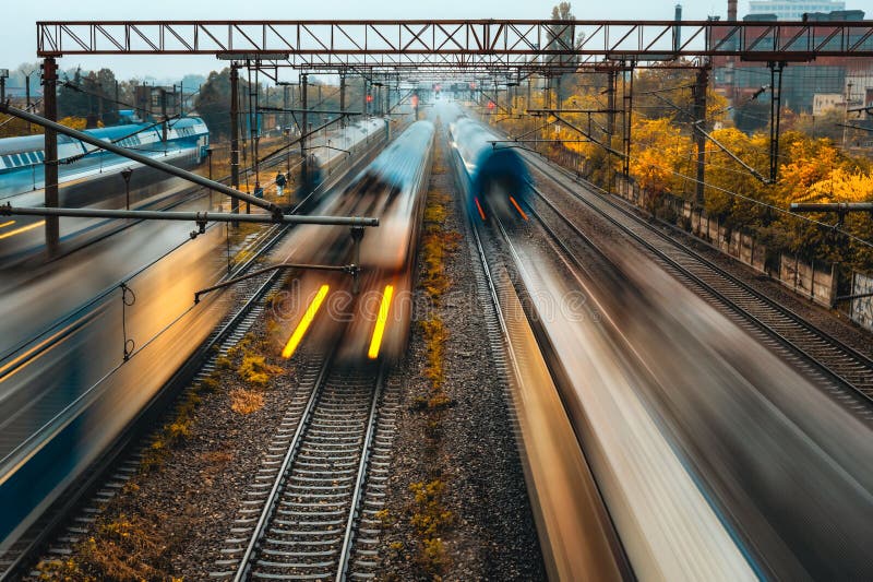 High-angle View of a Train Riding on the Tracks in Romania Stock Photo ...