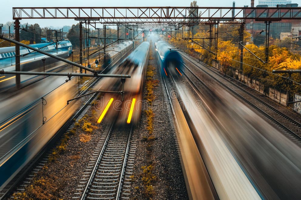 High-angle View of a Train Riding on the Tracks in Romania Stock Photo ...