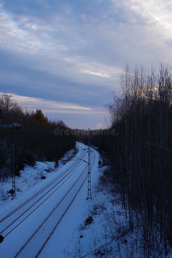 High Angle View of Train Track during Winter Stock Image - Image of ...