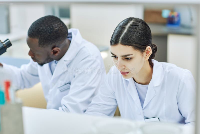 High Angle View Two Workers in Laboratory Doing Research Stock Image ...