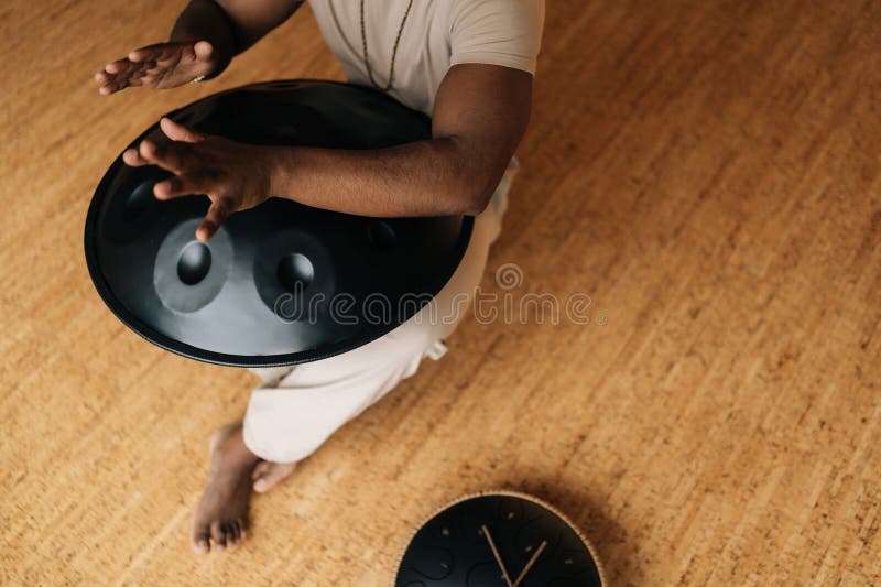 High-angle View of Unrecognizable Black Male Practicing Native Music ...