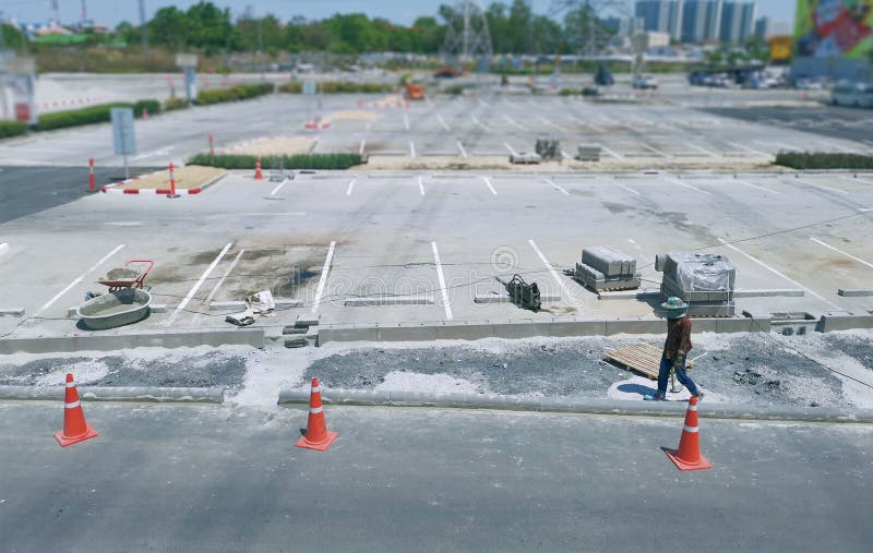 Unrecognizable Construction Worker Working at Parking Lot Stock Photo ...