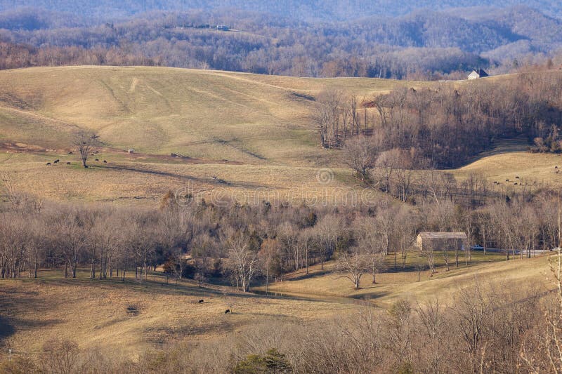 High Angle View of a Valley with Fields and Trees in the Appalachian ...