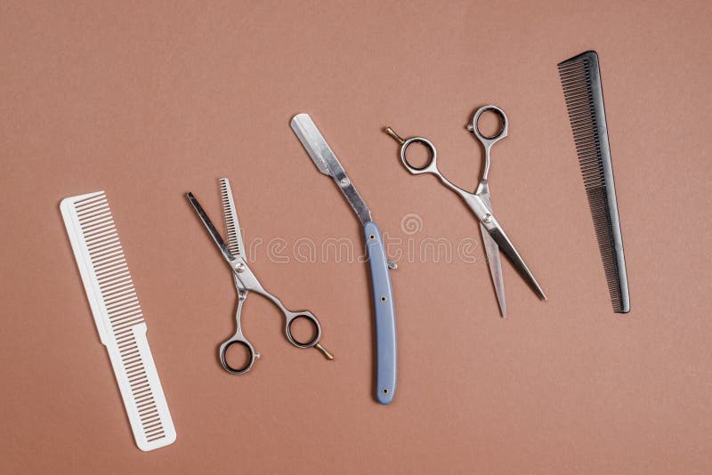 High Angle View Various Barber Tools Row. High Quality Photo Stock ...