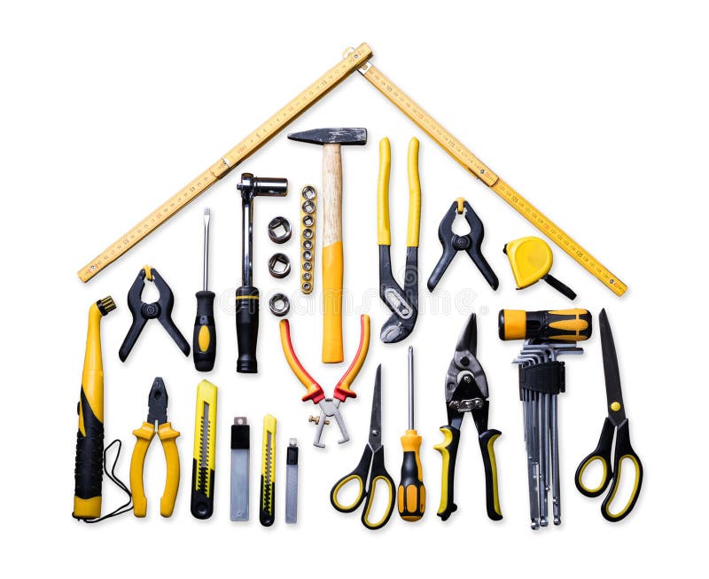 High Angle View of Various Worktools Stock Image - Image of measure ...