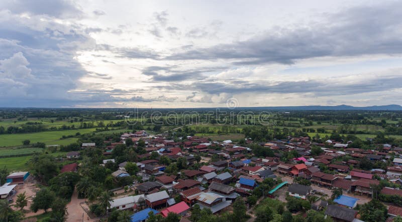 High Angle View, Village and Sky Stock Photo - Image of high, morning ...