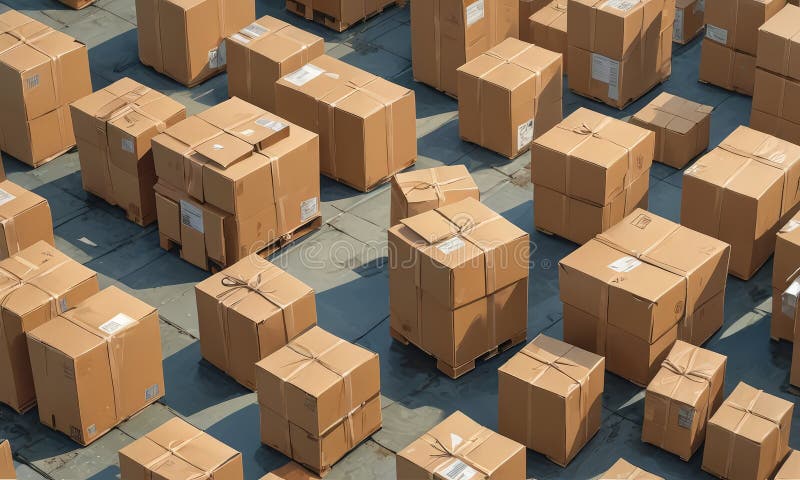 High-angle View Warehouse Floor Displays Numerous Cardboard Boxes ...