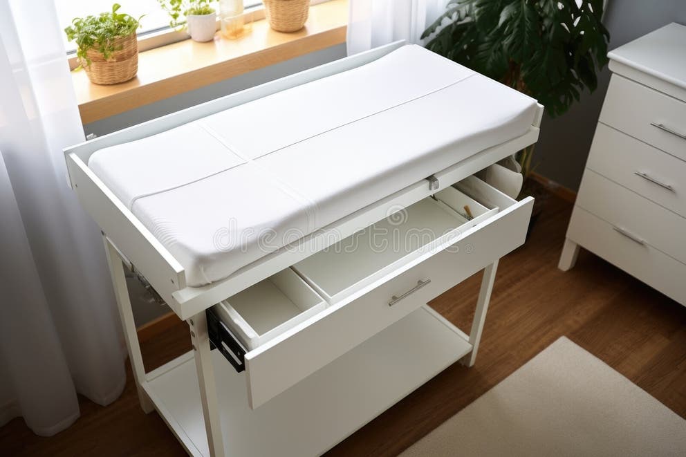 High Angle View of a White Changing Table Stock Image - Image of ...