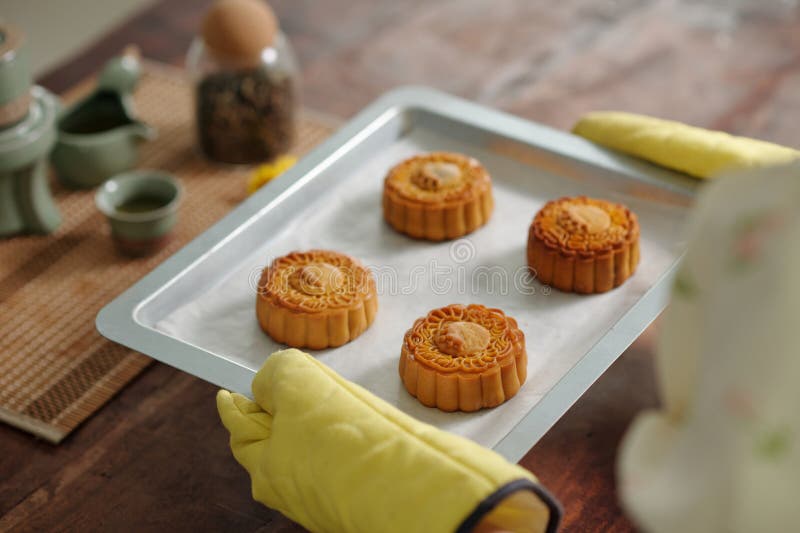 Woman Baking Moon Cakes at Home Stock Photo - Image of home ...