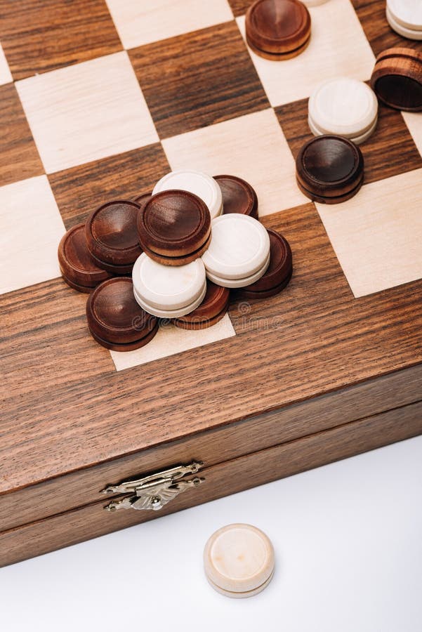 Wooden Checkers, Chess Pieces, Playing Cards, Board Games on a Light ...