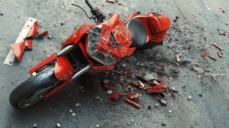 Wrecked Red Motorcycle on Asphalt Road Stock Illustration ...