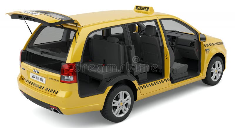 High Angle View of Yellow Taxi with Foldable Seats on White Background ...