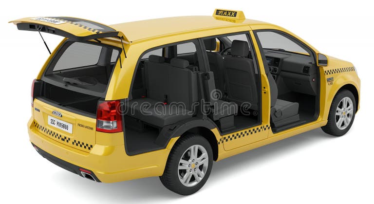 High Angle View of Yellow Taxi with Foldable Seats on White Background ...