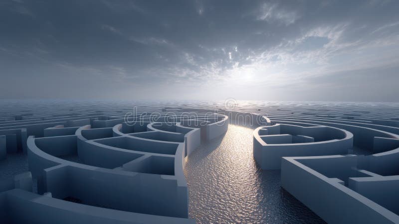 Water Maze Sunset Path Solution Stock Illustration - Illustration of ...